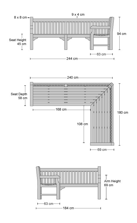 Balmoral Teak Corner Bench - Right Orientation